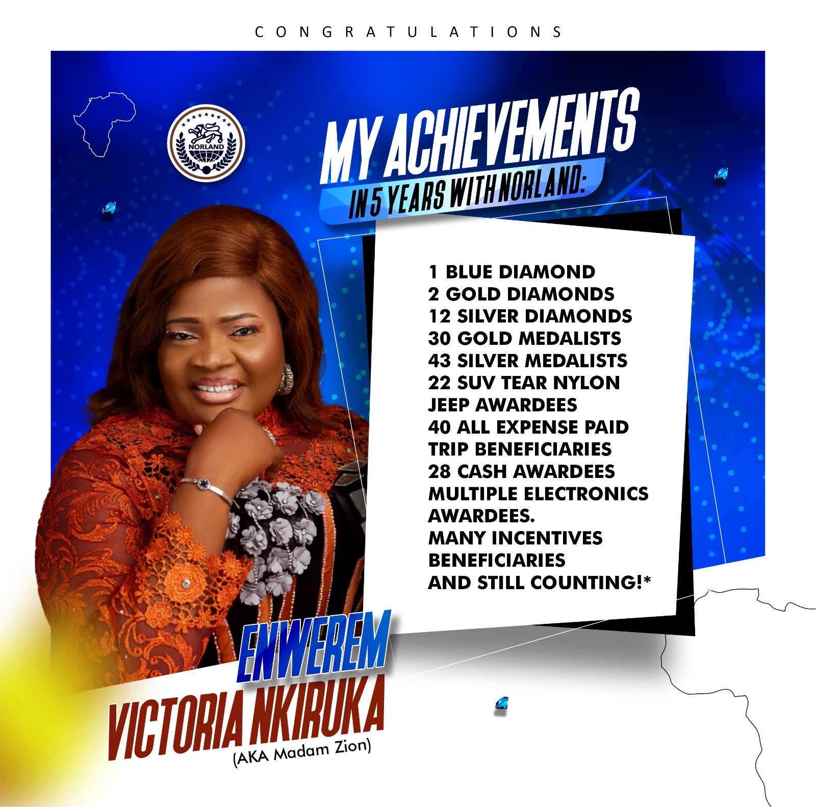 CONGRATULATIONS TO NORLAND TWO LATEST BLUE DIAMOND LEADERS